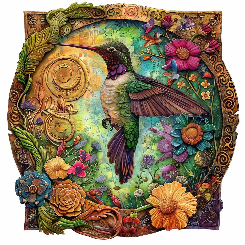 Colibri en fleurs - Puzzle en bois – Craft Hub FR